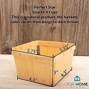One Quart Wooden Gift Baskets (10 Pack); for Picking Fruit or Arts, Crafts and Decor; 5.75” Square Vented Wood Boxes
