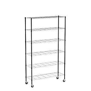 6 Tier Wire Shelving Unit Rack, NSF Heavy Duty Height Adjustable Storage Shelf Metal Shelving with Wheels/Feet Levelers for Garage Rack Kitchen Rack Office Rack Commercial Shelving - 18"x48"x82" Black