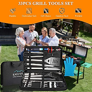 FoPcc BBQ Grill Accessories Grilling Tools Set, 33PCS Stainless Steel BBQ Accessories with Carry Bag, Barbecue Utensils Set for Camping, Kitchen, Outdoor, Perfect BBQ Tools Gift for Men Women