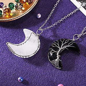 2 Pcs Crystal Necklaces Life Tree Crescent Moon Necklace Quartz Moon Jewelry Gemstone Pendant for Women ()