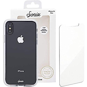 Sonix Clear Case for iPhone Xs Max and Tempered Glass Screen Protector [Military Drop Test Certified] Clear Case and Screen Protector Bundle Pack for Apple iPhone Xs Max