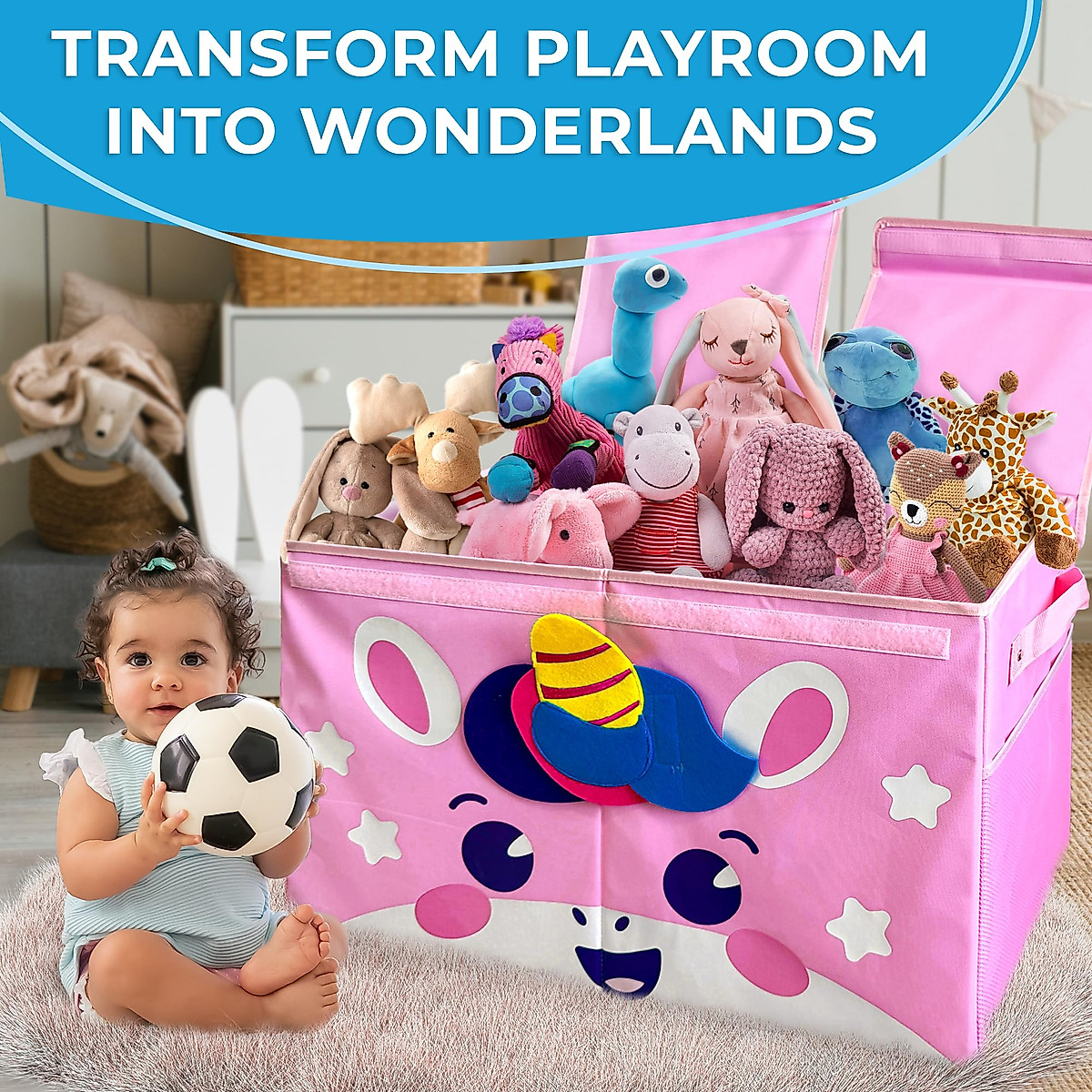 QUOKKA Toy Chest Storage Boxes for Boys and Girls Large Unicorn & Large Dino - Fabric Foldable Bin for Playroom