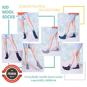 LANLEO Kids Wool Socks For Toddlers Boys Girls Hiking Winter Warm Cozy Thick Heavy Thermal Crew Boot Socks 6 Pairs Cat,8-12 Year Old