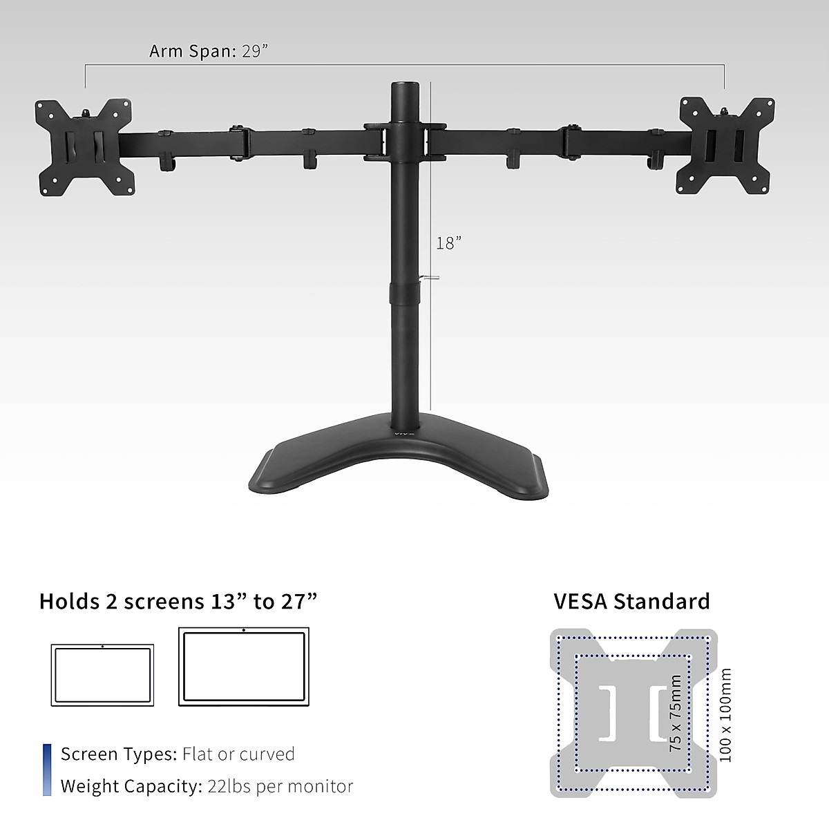 VIVO STAND-V002F Dual LED LCD Monitor Free-Standing Desk Stand for 2 Screens up to 27 Inch Heavy-Duty Fully Adjustable Arms with Max VESA 100x100mm