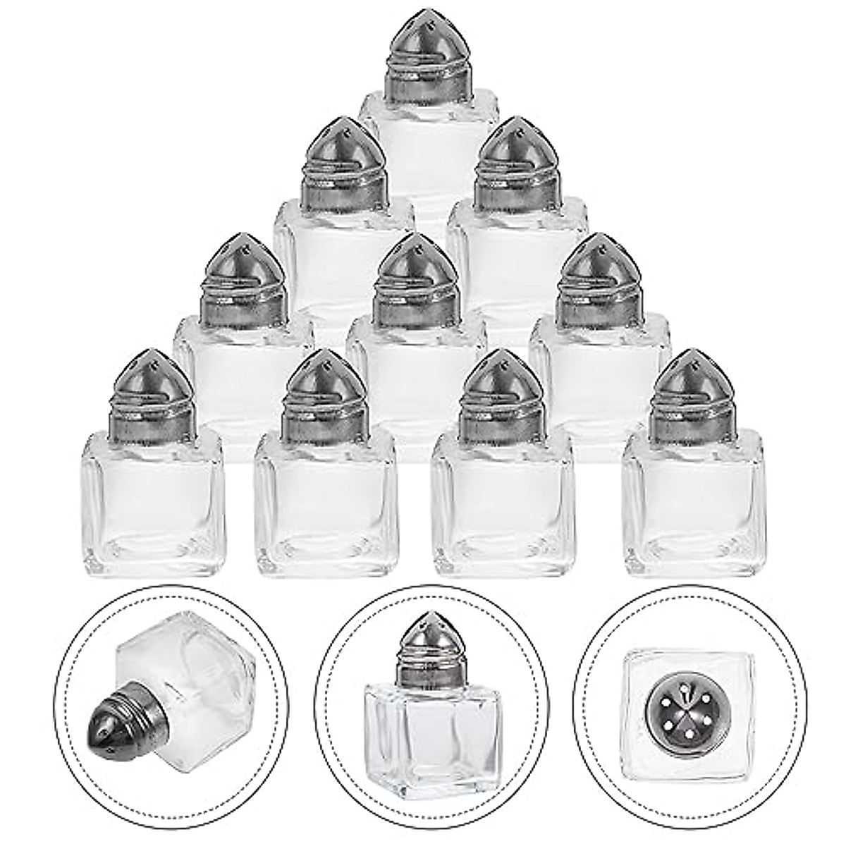 HEMOTON 10Pcs Mini Salt and Pepper Shakers Tiny Cube Shape Pepper Shakers Glass Shaker Bottle Condiment Storage Jar for Storing Pepper, Sugar for Wedding Table Party