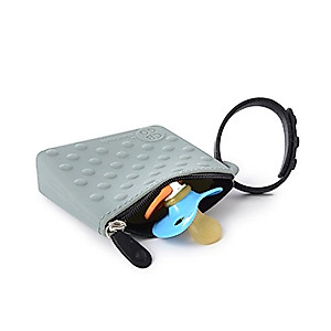 CB Go Small Silicone Pouch. On-The-Go for Stroller and Diaper Bag Organizer for Pacifiers, Keys, Credit Cards & More, Grey
