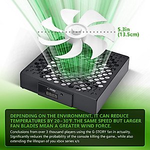 G-STORY Cooling Fan for Xbox Series X with Automatic Fan Speed Adjustable by Temperature, LED Display, High Performance Cooling, Low Noise, 3 Speed 1500/1750/2000RPM (140MM) with RGB LED