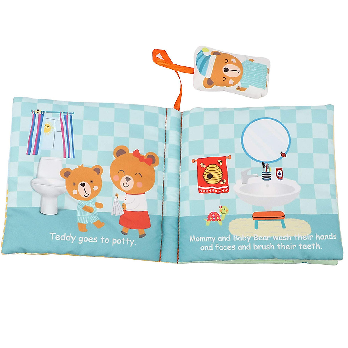 Teddy Bear Baby Book Toy Cloth Crinkle Books for Babies Infant Toddler, Chewing Toys 0-6-12 Months Activity Soft Mirror Toy Books for Baby Boy Girl Christmas Gifts Baby Shower 1-2-3 Years Old-Morning