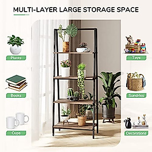 Novilla Bookshelf, 4-Tier Freestanding Storage Bookcase, Industrial Style Display Ladder Shelf for Living Room, Home Office, Bedroom, Kitchen, Walnut