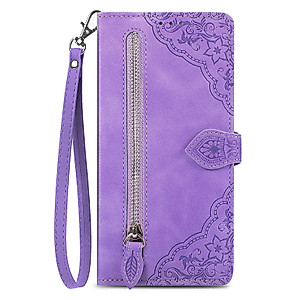 DAMONDY for Xiaomi Redmi 12C Zipper Wallet Case,Xiaomi Redmi 12C Case,Premium Magnetic Closure Stand Function Folio PU Leather Flip Cover Inner Soft TPU Case for Xiaomi Redmi 12C -Purple