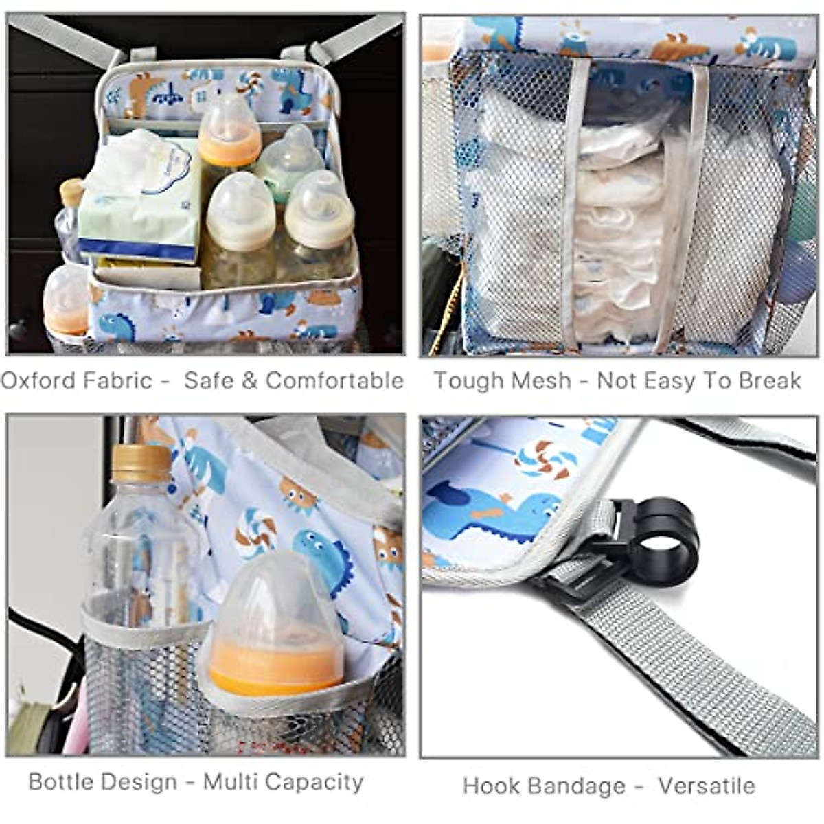 Hanging Diaper Caddy Organizer, Diaper Organizer,for Crib,Changing Table, Closets,Wall, Bassinet, Essentials Storage (Grey)