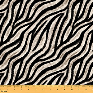 Zebra Skin Pattern Fabric by The Yard for Chairs African Wild Animal Upholstery Fabric for Arts DIY Black and White Stripes Decorative Waterproof Outdoor Fabric(No Real Fur),1 Yard