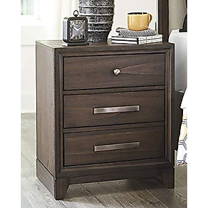 Signature Design by Ashley Brueban Transitional Contemporary 3 Drawer Nightstand with Dovetail Construction, Chestnut Brown