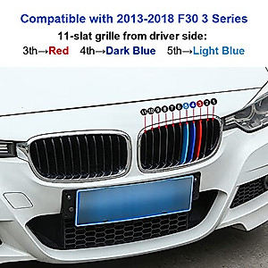 MACARLON M-Colored Stripe Grille Insert Trims Compatible with 2013-2018 BMW F30 3 Series 316i 318i 320i 328d 328i 335i 340i Kidney Grill with 11-Slat (Not Fit 8-Slat)