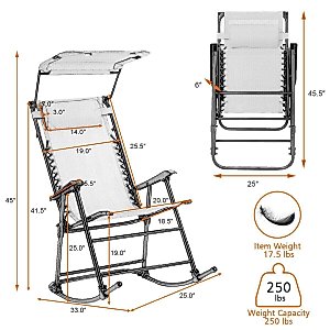 LHJA Folding Rocking Chair Rocker Porch Zero Gravity Furniture W/Canopy Light Blue Chair Rocking Chair Rocker Chair Rocker Camp Chair Rocker Recliner Rocking Camp Chair Rocking Chairs