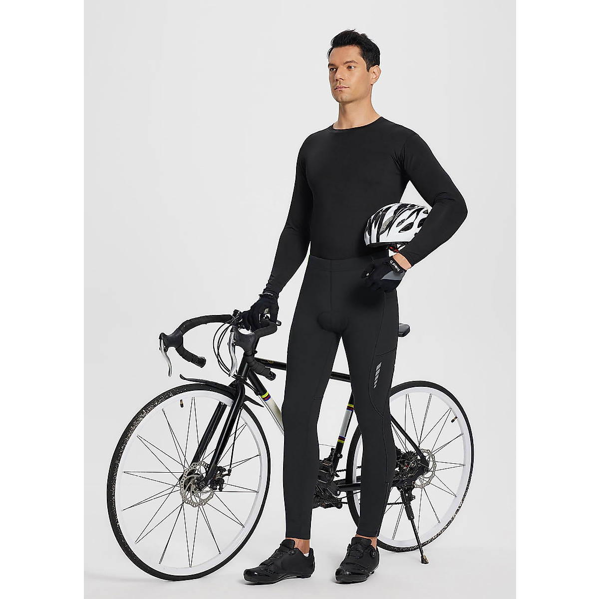 BALEAF Men's Thermal Cycling Pants, 4D Padded Winter Bike Tights Fleece Lined Bicyble Riding Leggings Black L