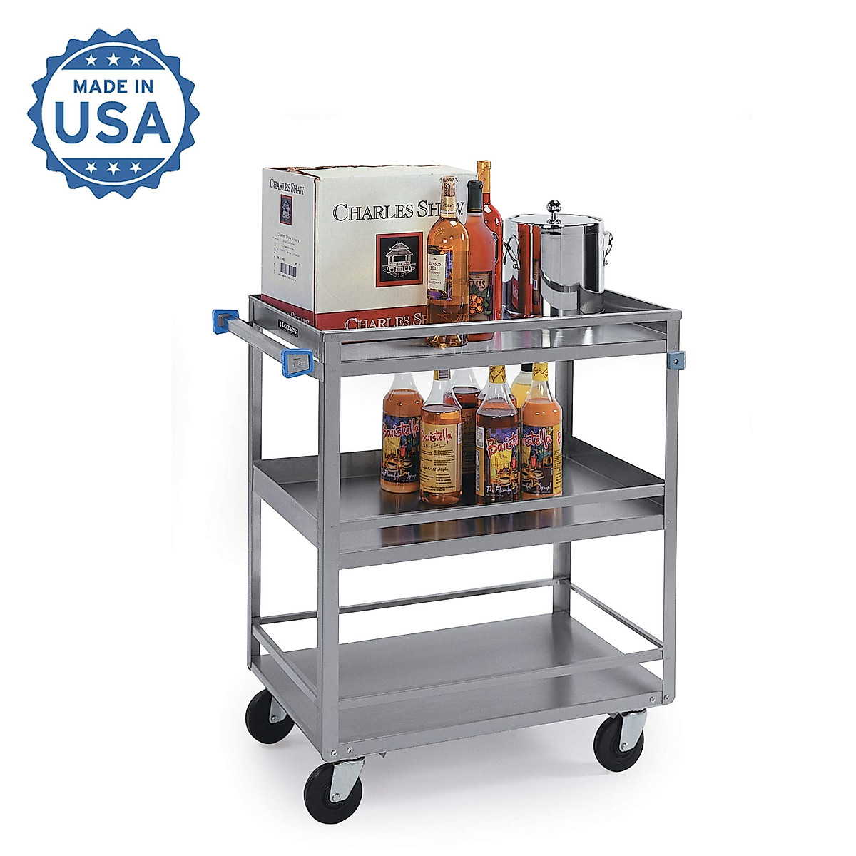 Lakeside Manufacturing 526 Guard Rail Utility Cart, Stainless Steel, 3 Shelves, 500 lb. Capacity (Fully Assembled)