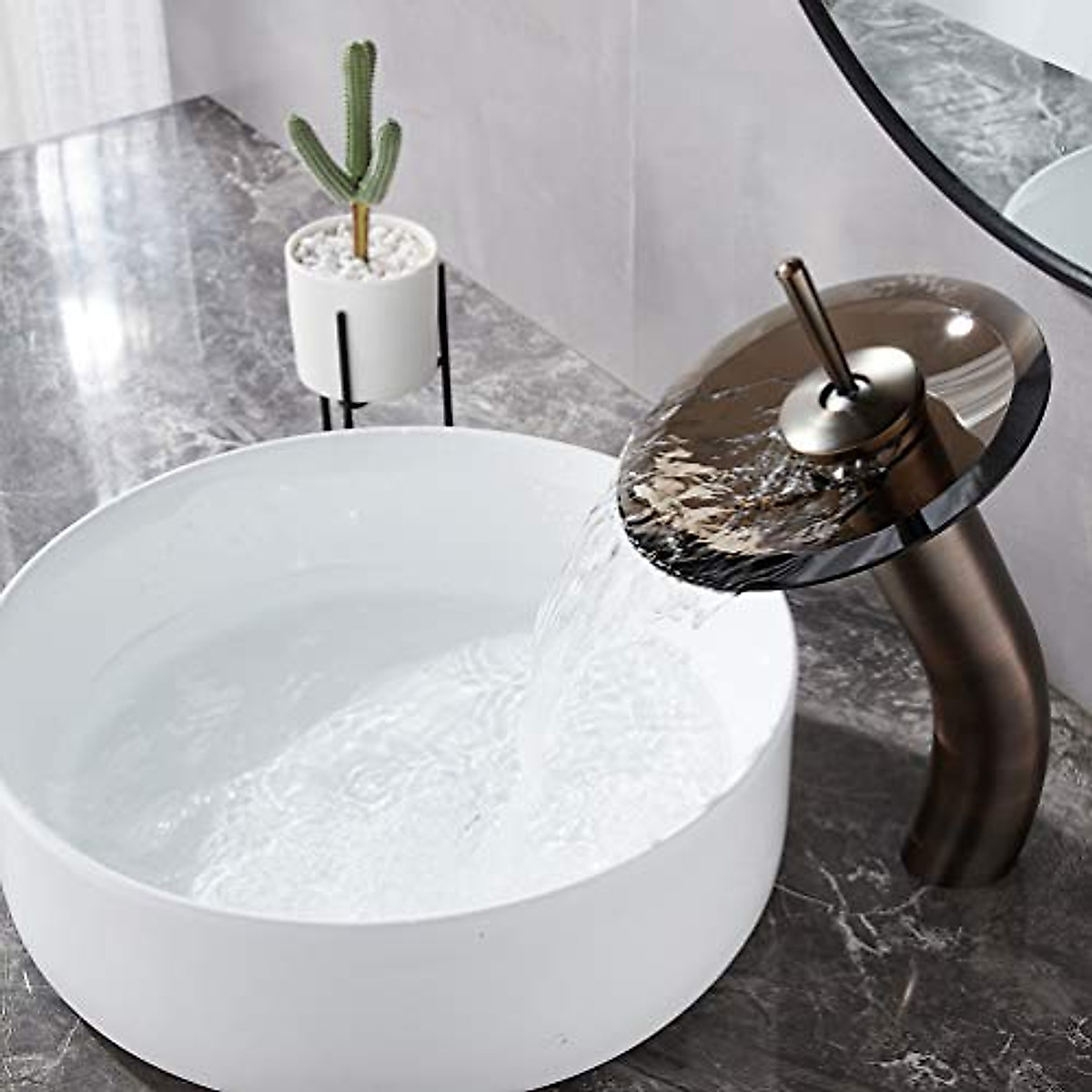 RODDEX Waterfall Bathroom Faucet Glass Single Handle Solid Brass Basin Lavatory Vessel Sink Vanity Faucet, Tall, Oil Rubbed Bronze …