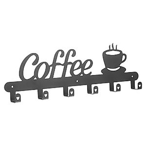 Milisten Black Shelf Decor Wall Mounted Coffee Cup Holder with 6 Heavy Duty Hooks and Metal Coffee Sign for Coffee Bar Home Kitchen Office Display Decor Wall Mounted Mug Hook Cup Drying Rack Kitchen