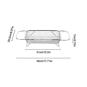HALOU Sink Drain Basket Counter Dish Drainer Stainless Steel Telescopic Drain Basket Sink Drying Rack Expandable Dish Drainer Over