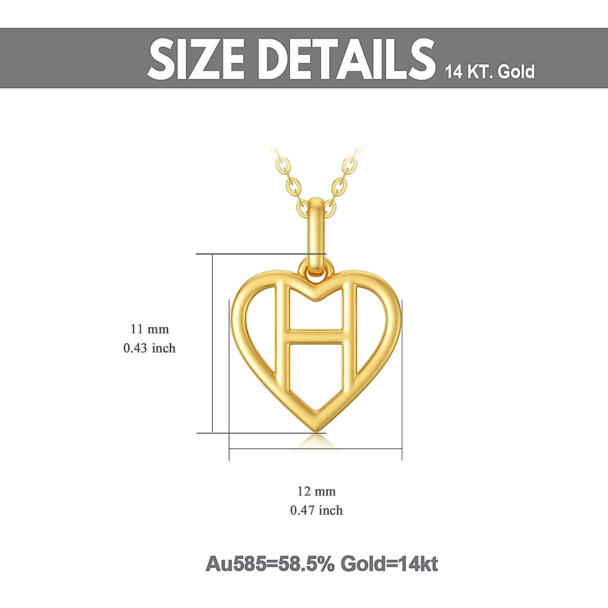 14K Solid Gold Heart Initial Necklaces for Women, Real Gold Heart Pendant Letter C Alphabet Necklace Jewelry Gift for Her, 18" Gold Adjustable Chain (C)