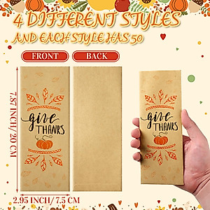 Sliner 200 Pcs Thanksgiving Cutlery Holders Thanksgiving Kraft Paper Silverware Bags Utensil Holders for DIY Thanksgiving Party Decorations Autumn Fall Harvest Party Favor Supply Table Decoration