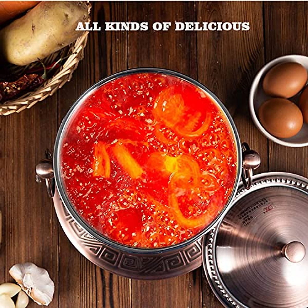 Chafing Dish Buffet Stainless Steel Food Warmer - Soup Pot Cookware with Alcohol Lamp - Shabu-Shabu Chinese Hot Pot -Great for Entertaining Restaurant (Color : Copper)