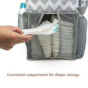 Chevron Pattern Diaper Caddy and Nursery Organizer for Newborn Baby Essentials, Hang on Crib, Baby Bed. Changing Table or Wall. Multiple Pockets to Store Wipes, Creams, Lotions, Toys and More.
