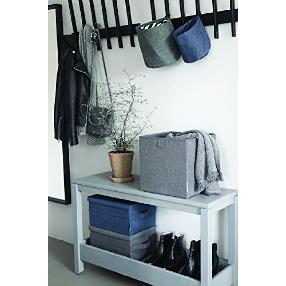 Bigso Soft Multi Purpose Foldable Cube Storage Box | Collapsible Fabric Storage Cube for Storage on Shelves | Polyester Fabric Foldable Storage Cube Organizer for Closets | 12.4’’x12.4’’x12.4’’ | Grey