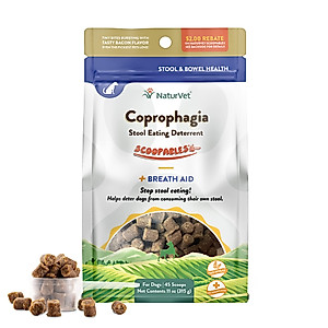NaturVet Scoopables Coprophagia for Dogs - No Poop Eating for Dogs - Stool Eating Deterrent Supplement with Probiotic & Digestive Enzymes - Hickory Smoked Bacon Flavored | 11oz Bag