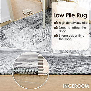 INGEROOM Washable Rug - 5x7 Area Rugs Abstract Soft Machine Washable Rug with Non-Slip Backing for Living Room, Bedroom, Dining Room (Gray and Black, 5'x7' Feet)