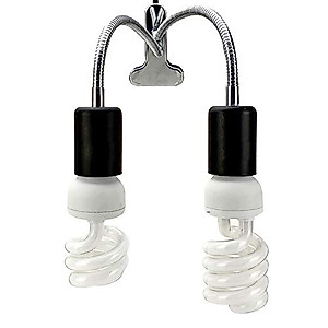 AMZCOOL Reptiles Dual Lamp Fixture Holder Clamp Two Independently Switches Adjustable Stand for Pet Habitat UVA UVB Heat Light Bulbs/Lamps