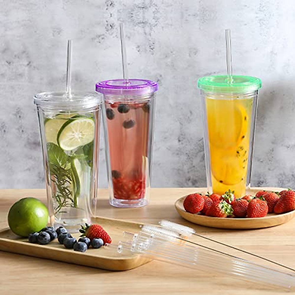 24 Pcs, Highly Clear Reusable Straws with 4 Straw Brushes, 10.5 in Long Hard Plastic Drinking Straws, Transparent Replacement Straws for 16OZ-32 OZ Tumblers, Cups, Jars, YETI, Starbucks - BPA FREE