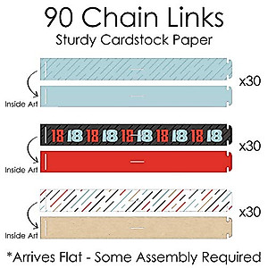 Big Dot of Happiness Boy 18th Birthday - 90 Chain Links and 30 Paper Tassels Decoration Kit - Eighteenth Birthday Party Paper Chains Garland - 21 feet