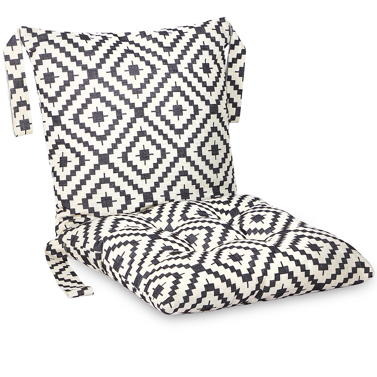 Barydat 4 Pcs Outdoor Patio Chair Cushions, 19.7 x 39.4 Inch Black and White Grid Square Dining Seat Back Chair Cushions with Tie Buffalo Plaid Indoor Outdoor Cushions for Patio Furniture