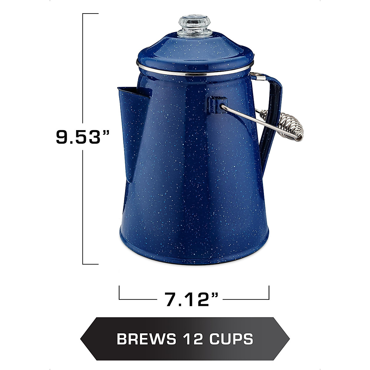 COLETTI Classic Camping Coffee Pot & Enamel Mug Set — Percolator Coffee Pot, Enamel Coffee Mug – Complete Nostalgic Bundle – German Imported Enamel Powder [12 oz, Set of 4] (Blue)