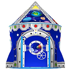 ImpiriLux Play Tent for Kids with Cape and Mask Costume Set | Rocket Themed Children's Pop Up Playhouse Fort for Boys and Girls