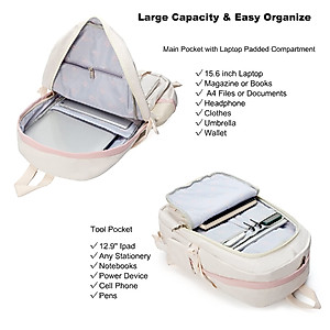 Laptop Backpacks 16 Inch School Bag with Lunch Box Set College Elementary Backpack Cute Lunch Bag Anti Theft Travel Daypack Large Bookbags for Teens Girls Women Kids Students (Beige-Mermaid)