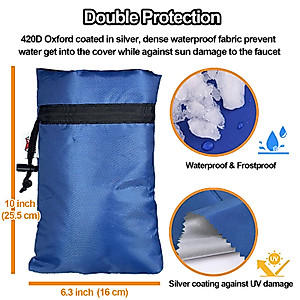 Enlarge Outdoor Faucet Cover for Winter Freeze Protection, 3M Thinsulate, 10”H x 6.3”W Hose Bib Covers for Wall Taps Outside, Waterproof & Frost Free Insulated Spigot Cover, 2 Pcs Faucet Socks - Blue