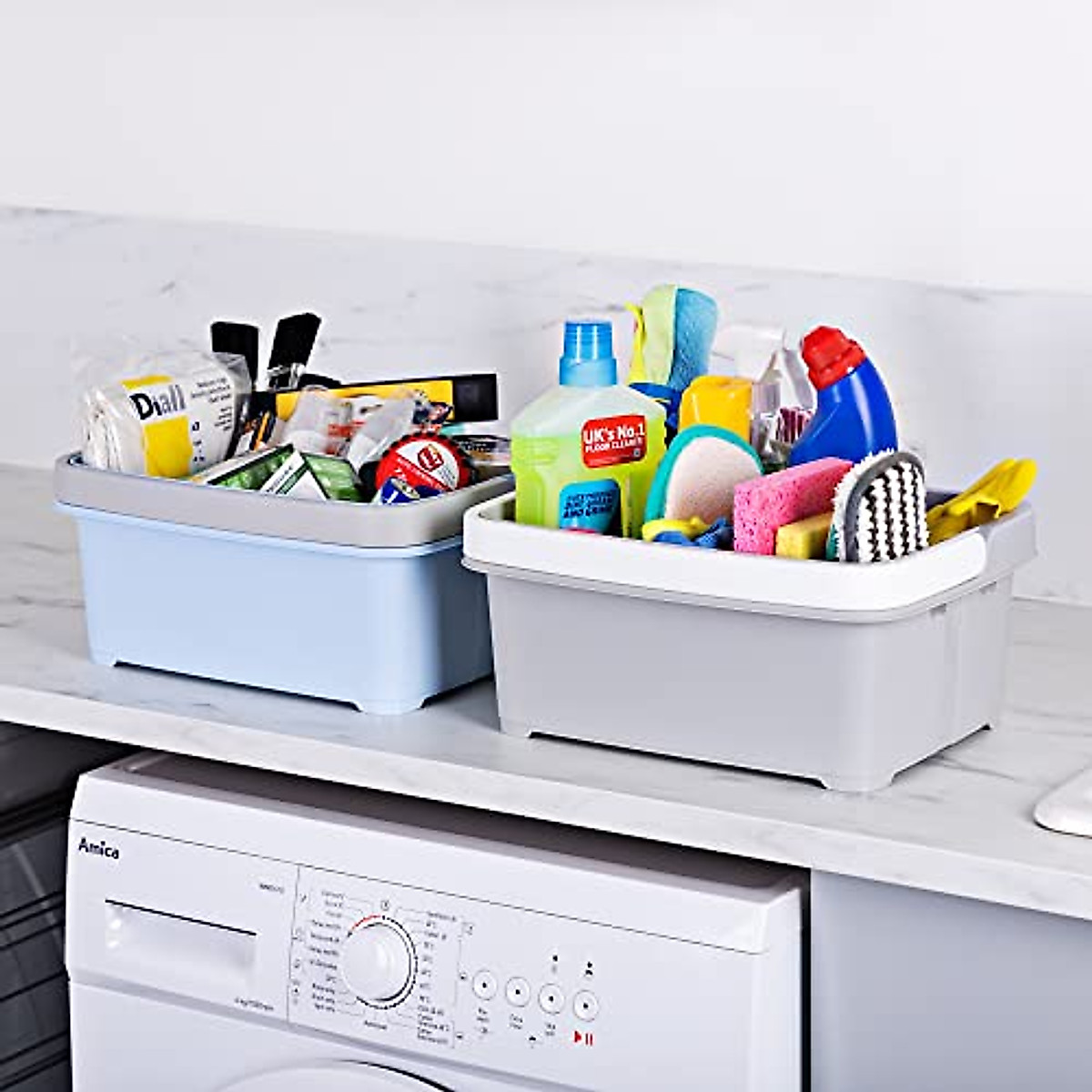 Minky Homecare Large Storage Caddy - Easy to Clean Plastic Storage Bin with Foldaway Handle - Perfect for Cleaning, Crafts, Baby Items, DIY - Great for Pantry, Fridge & Organization - Made in the UK