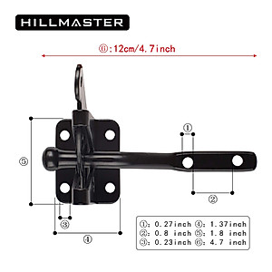 HILLMASTER Heavy Duty Gate Latch Door Handle Hardware Kit for Wooden Fence, Self-Closing Gate Latch with Pull String, Decorative Metal Gate Pull Handle, 2 Pack 6in T-Strap Gate Hinges, Black Finish