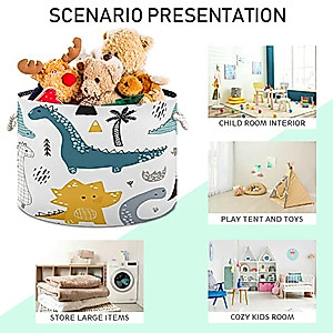 Large Round Storage Basket,Creative Childish DinosaurToy Basket Nursery Bins & Boxes Laundry Hamper for Bathroom/Bedroom/Home Decor