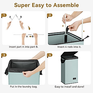 SOLEDI Laundry Hamper with Lid 100L Large & Tall Collapsible Laundry Basket, Clothes Hamper with Bag Removable Easy to Carry, Dirty Hampers for Bedroom, Bathroom, Dorm, College, Blue Grey