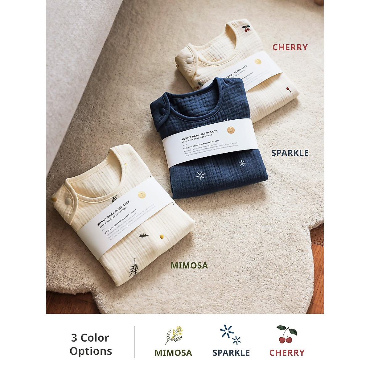 Konny Baby Sleep Sack - Wearable Blanket Sleeping Vest | 6-Layer Cotton Gauze Newborn Essentials Cloths | TOG 1.0 | 6 Months - 5T | (Cherry, Small)