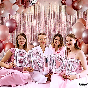 KatchOn, Iridescent Rose Gold Fringe Curtain - 3.2x8 Feet, Pack of 2 | Rose Gold Backdrop Curtain for Rose Gold Birthday Decorations | Irridescent Rose Gold Streamers | Bachelorette Party Decorations