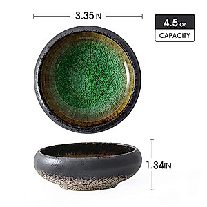 Uaral Soy Sauce Dishes Sushi Dipping Bowls Pinch Bowl Stoneware Condiment Bowl Set of 6,3.35 Inch(4.5 oz Ice Crack Green)