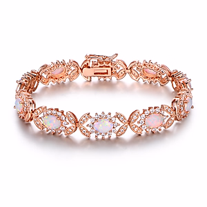 Barzel 18K Rose Gold Plated Created Opal Tennis Bracelet (Rose Gold)