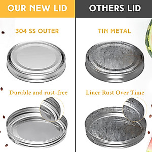 Uiifan 2 Pcs 304 Stainless Steel Replacement Mason Jar Lids Wide Mouth Canning Lids Rust Leakproof Lids Airtight Reusable Lids for Continuous Thread Closure Jar Summer Party(Silver, 110mm, 1 Gallon)