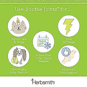 Herbsmith Soothe Joints – Cat + Dog Arthritis Pain Relief for Senior Pet Aches + pains – Joint Health for Senior Dogs + Cats – 150g Powder
