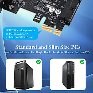 BEYIMEI PCIE 1X to 2 Port 19Pin Expansion Card, USB 3.2 GEN1 Super Speed 5Gbps PCI Express Card for Windows 11, 10, 8.1, 8, 7, XP